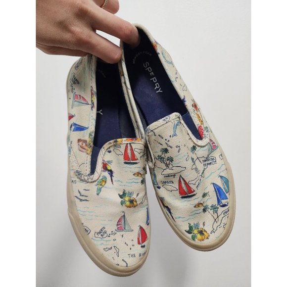 Sperry | Shoes | Sperry White Seaside Print Emory Foam Slip On Canvas ...